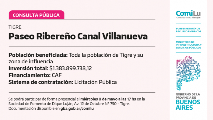 Consultas Públicas para obras de Paseos Ribereños en Tigre y Mercedes | Provincia de Buenos Aires